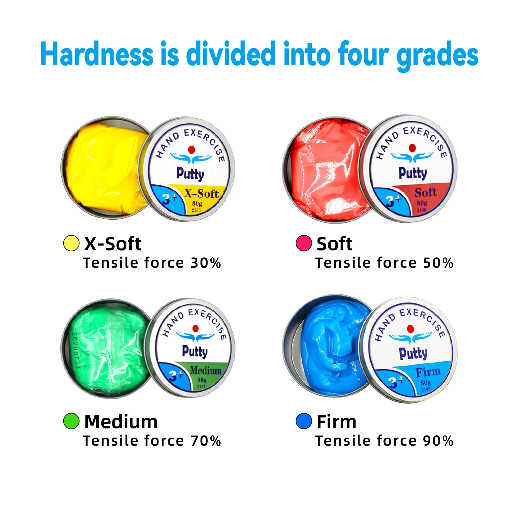 SISLAND Hand Exercise Therapy Putty Stress Relief Quality 4 Strengths ...