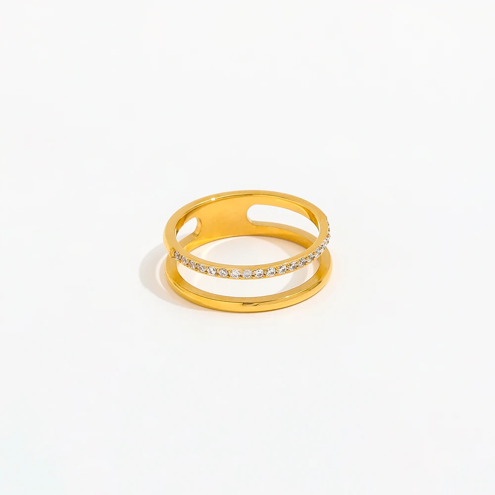 High End 18K PVD Gold Plated Double Layer Dainty Zirconia Couple Rings ...