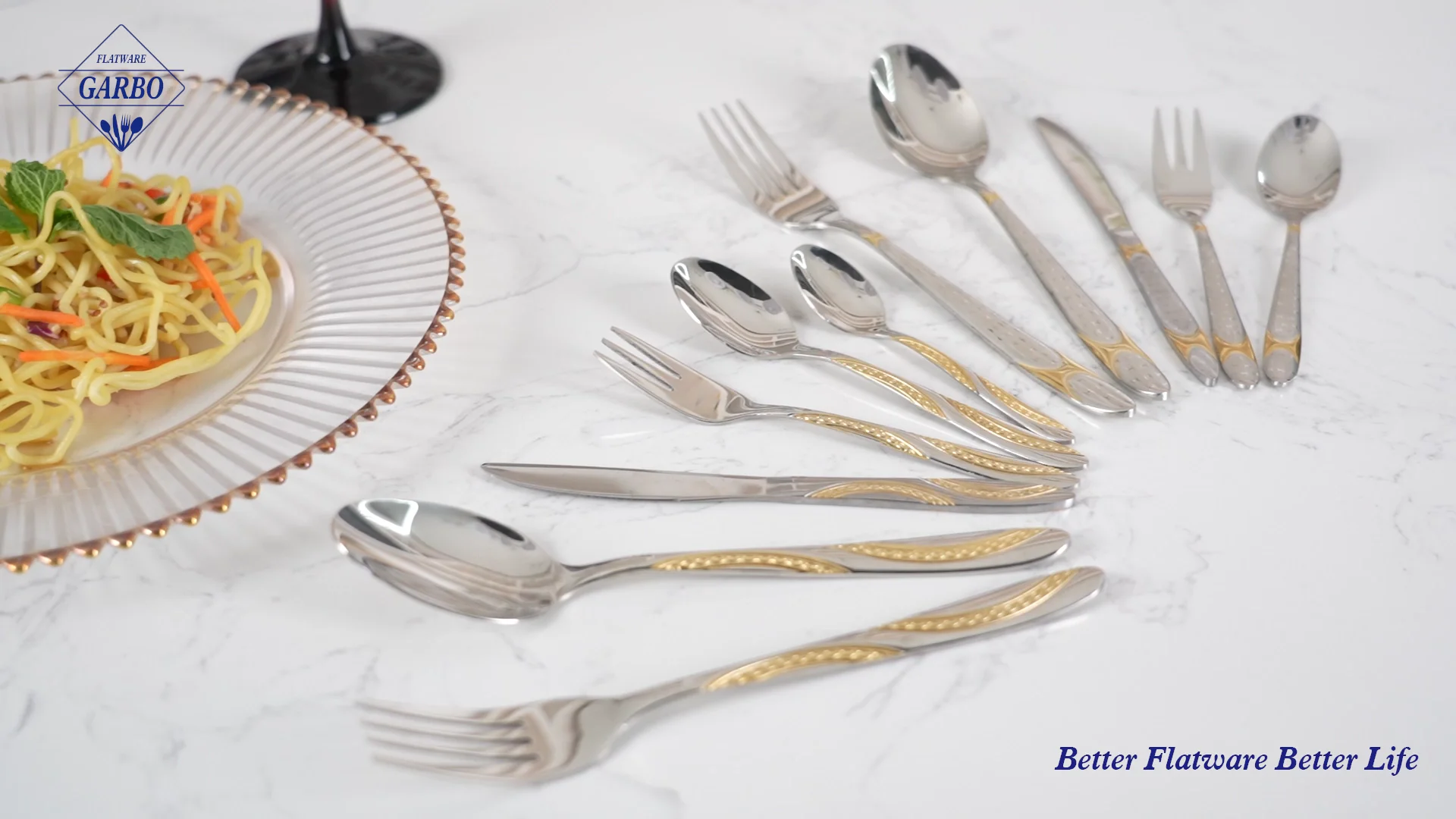 Wholesale Luxury Gold Handle Cutlery Laser Pattern Stainless Steel 18/ ...