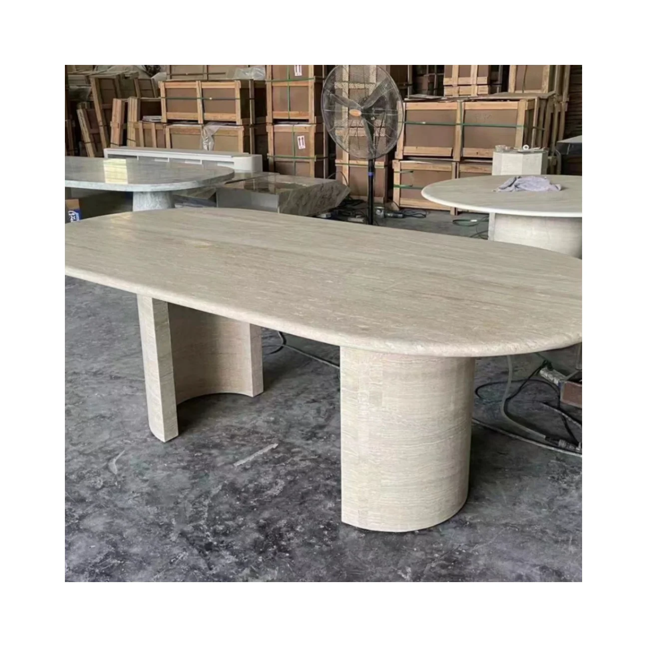 Modern Beige Travertine Stone Dining Tables Oval Shape Design for Home ...