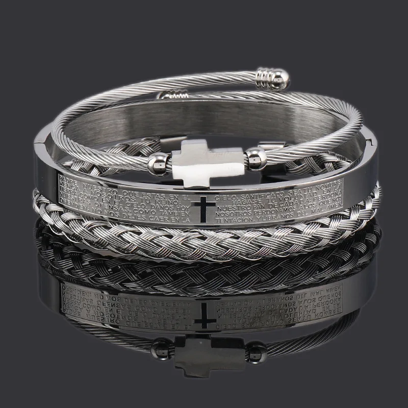 2024 Roman Numerals Wire Twist Cuff Bracelet Cross Stainless Steel ...