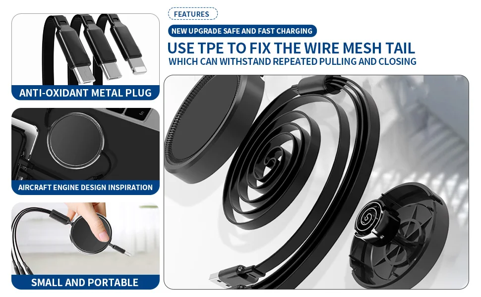 Classic Design 3 In 1 Retractable Fast Charging Cable Phone Charge Usb ...