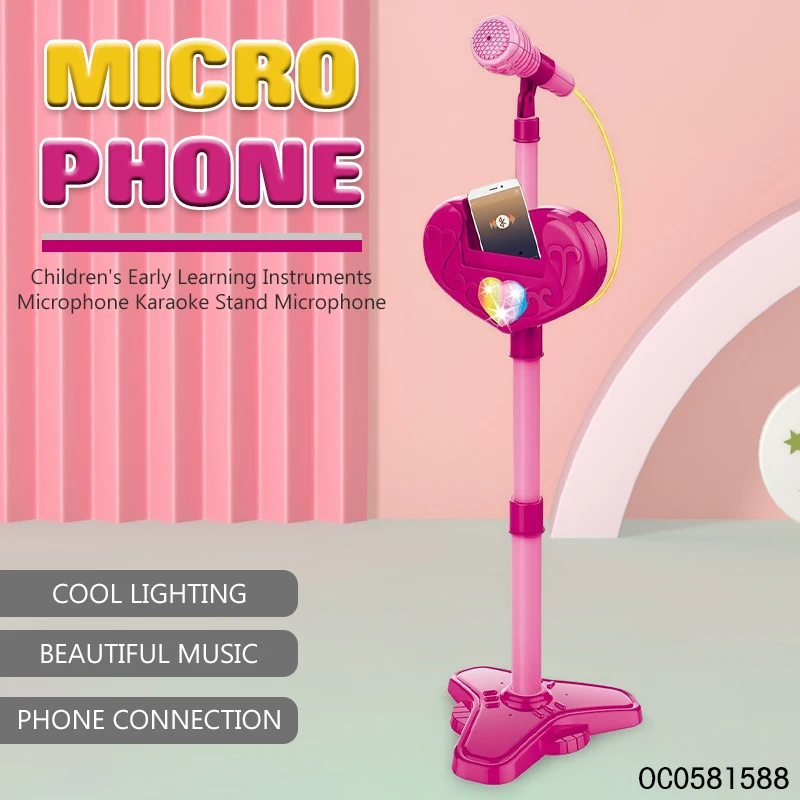 Lighted up pink Electronics Singing Toy Microphone with Stand for Kids ...
