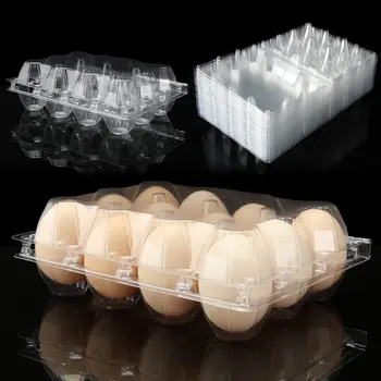 12 Holes Disposable Chicken Egg Cartons Transparent Clear Egg Tray Farm Egg Holders Clamshell ...