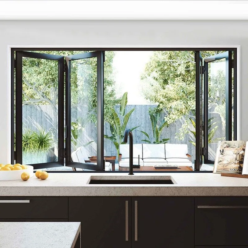 Modern Style Aluminum Vertical Folding Windows - Hurricane Resistant