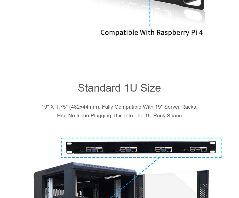 Waveshare 1U Rack Kit for Raspberry Pi 4 19inch Rackmount up to 4 Units ...