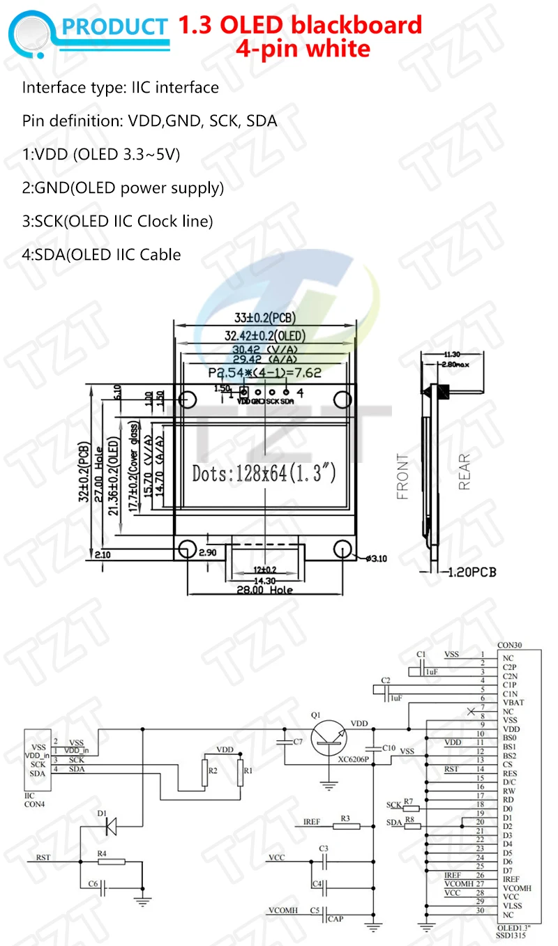 1.3 inch oled IIC Serial White OLED Display Module 128X64 I2C SSD1306 ...