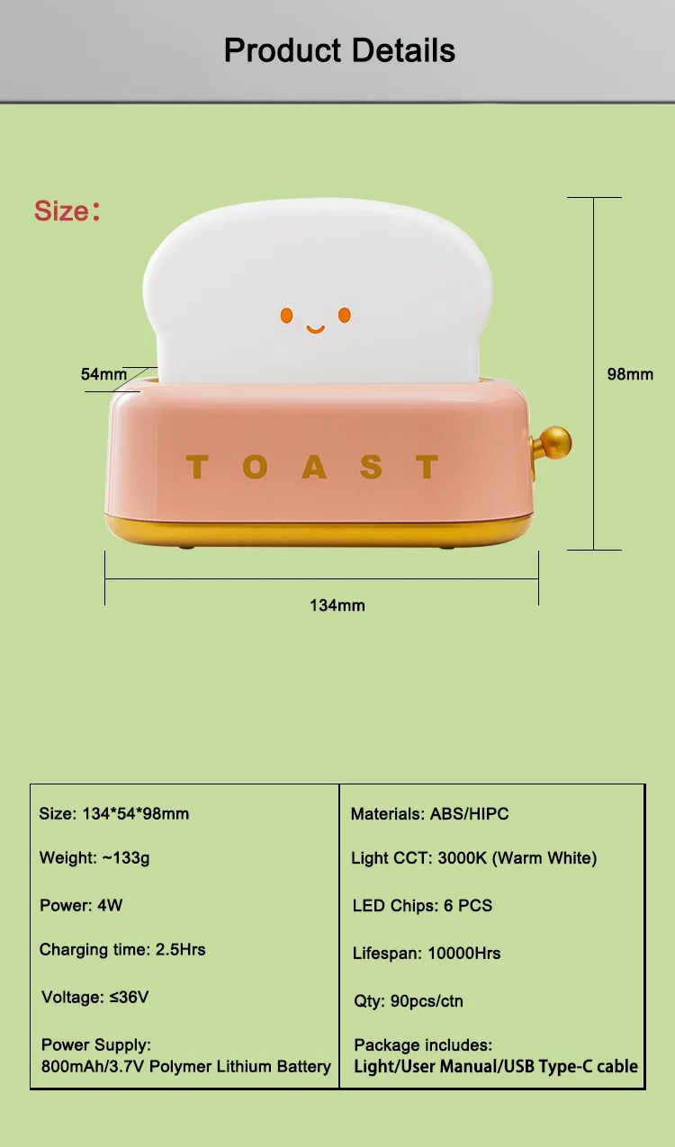 Upgraded Toast Led Night Light & Christmas Table Lamp