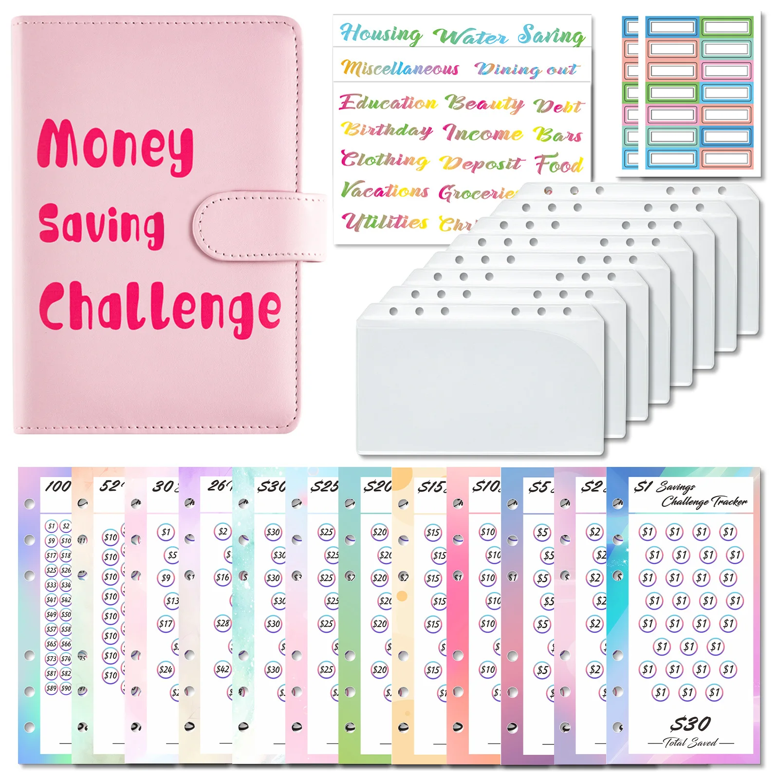 100 Envelope Savings Binder With Cash Pockets 100 Envelope Money Saving ...