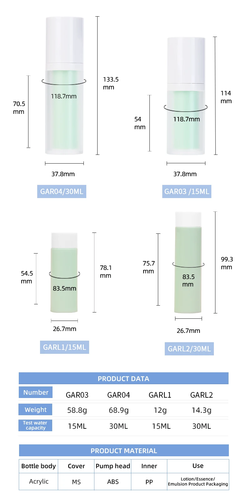 Unique Acrylic Airless Pump Bottles 30ml & 15ml for Sunscreen Lotion, Cream, and Cosmetic ...
