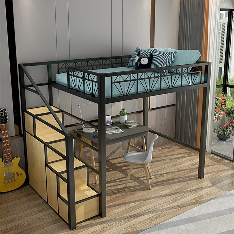 Customized Adult Loft Bed Metal Bed Frames for Modern Bedrooms