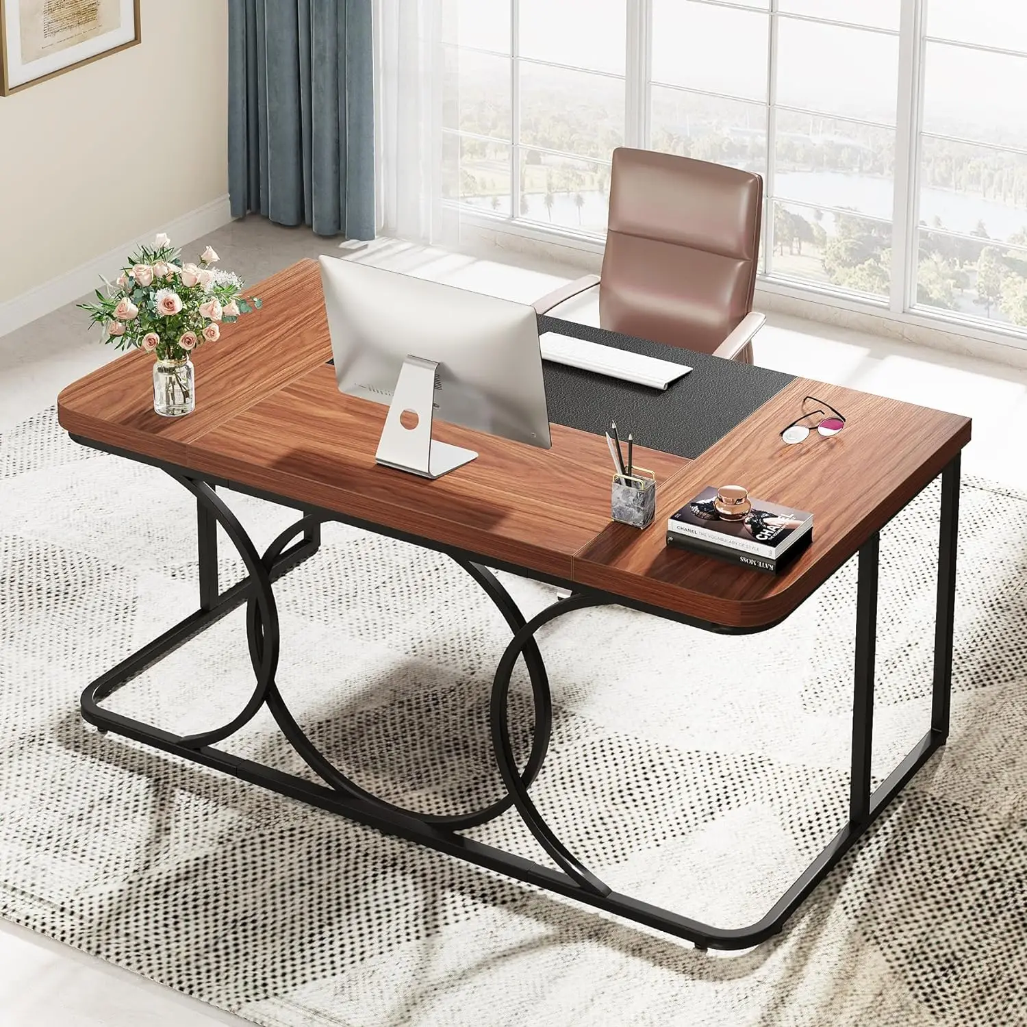 Tribesigns Brown and Black Heavy Duty Large Executive Desk for Office ...