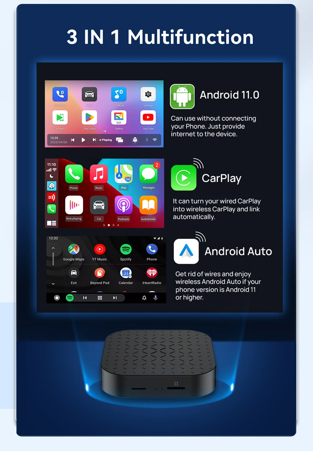 New Arrival Carlinkit Portable 3 In 1 Dongle Wireless Carplay Streaming Ai Box Youtube Netflix ...