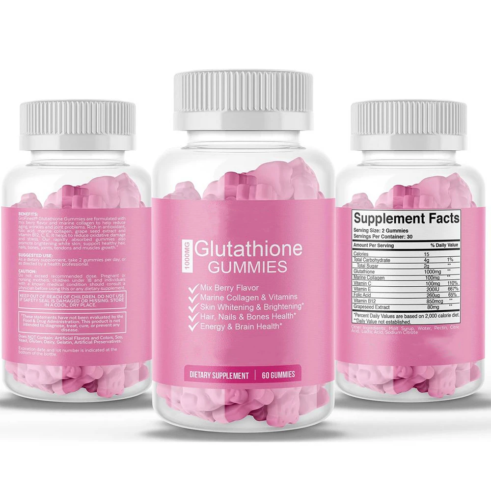 Glutathione Vitamin C Collagen Gummies Candy Remove Dark Spot Acne Skin Whitening Gummies Beauty ...