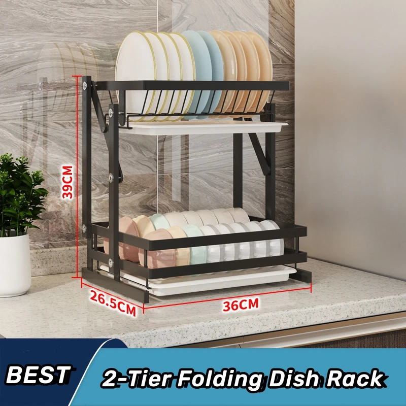 Multi-layer Countertop Folding Dish Rack In Kitchen-hole-free And ...