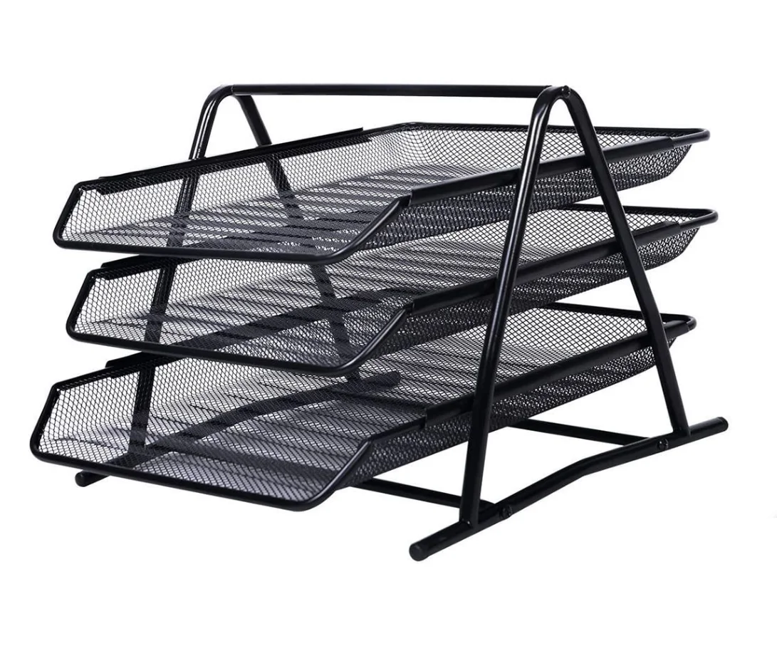 3 Tier Metal Mesh File Rack Organizer for Office Efficiency