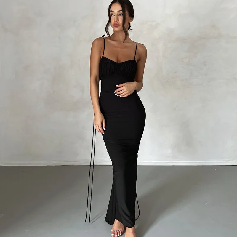 Spaghetti Strap Sexy Backless Maxi Dress Outfits Women Elegant Vestido