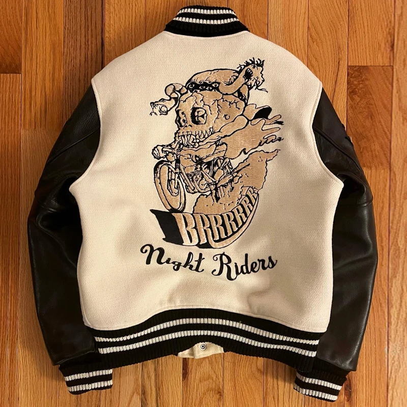 Custom Logo Varsity Jacket with Leather Sleeves & Embroidery