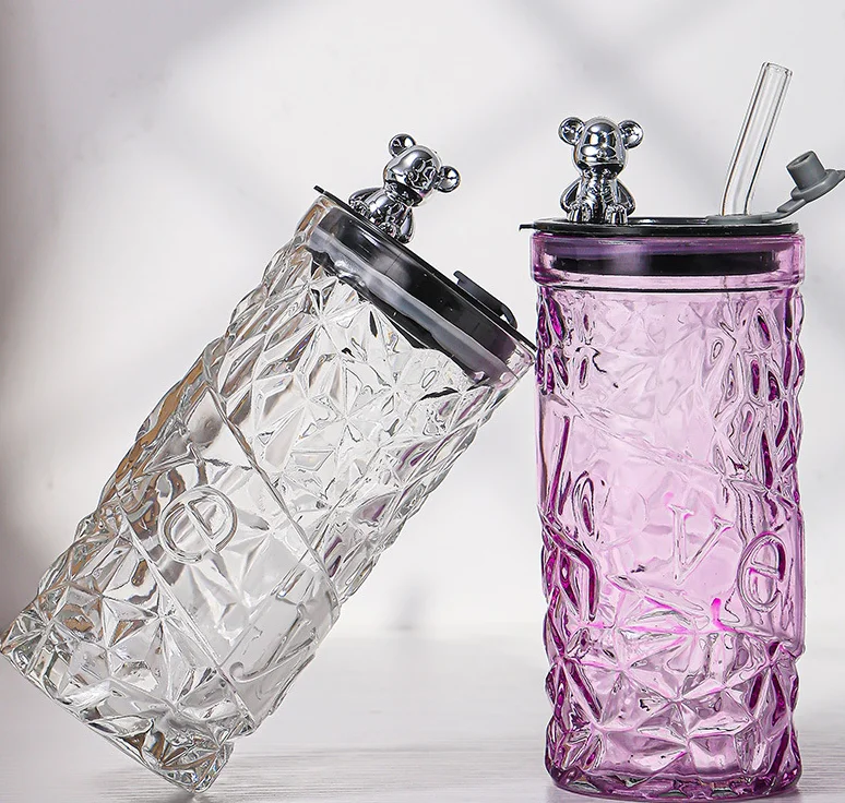 Factory Price 330ML Glass Tea/Coffee/Juice Mug Cups with Straw for Hot ...