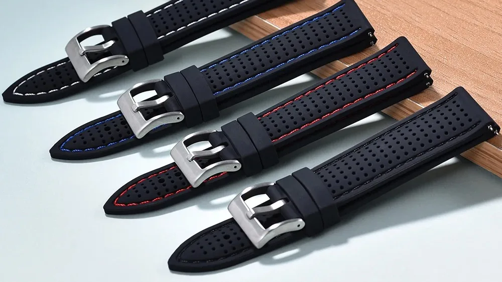 Juelong Perforated Smooth Silicone Watch Strap 18/20/22/24mm Quick ...