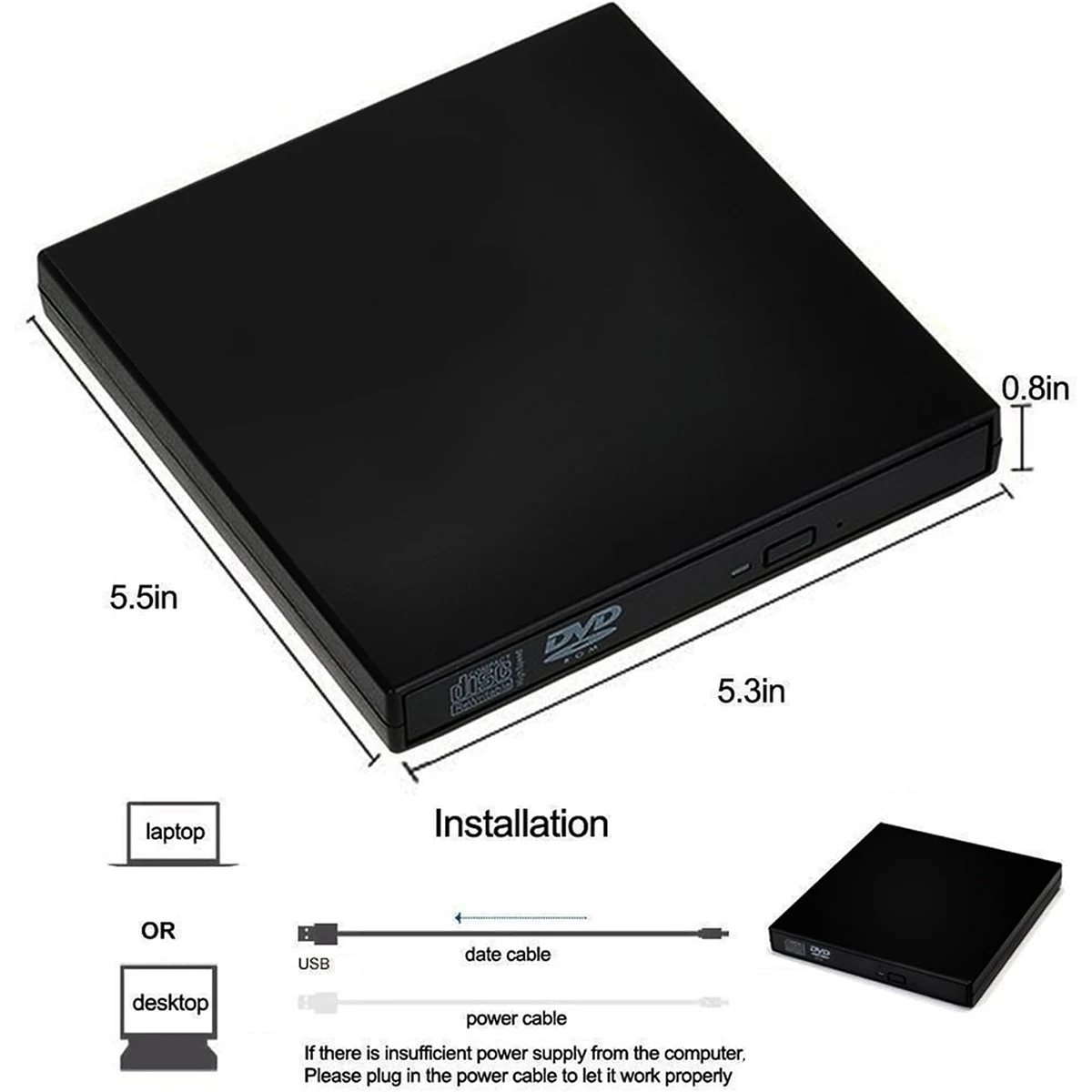 USB 2.0 Portable CD DVD ROM +/- RW Drive for PC & Laptops