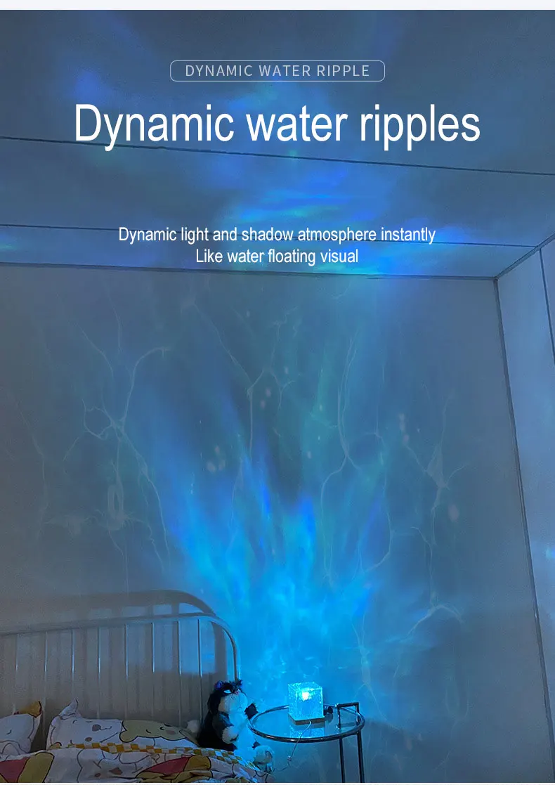 Dynamic Rotating Water Ripple Night Light - 16 Colors