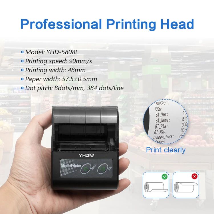 YHD-5808L Portable Thermal Receipt Printer - 58mm, Bluetooth