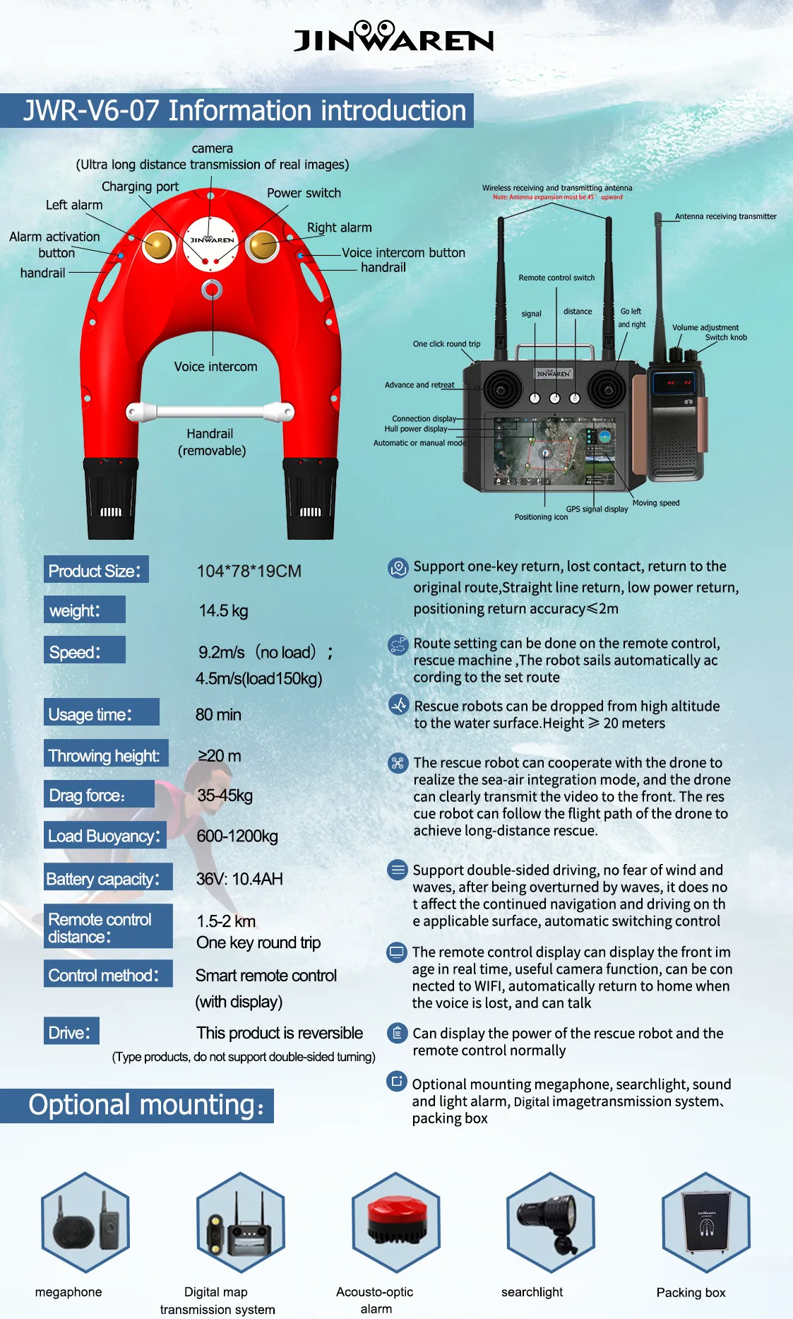 Remote Control Lifeboat Water Rescue Flying Wing Surface Emergency Ship ...