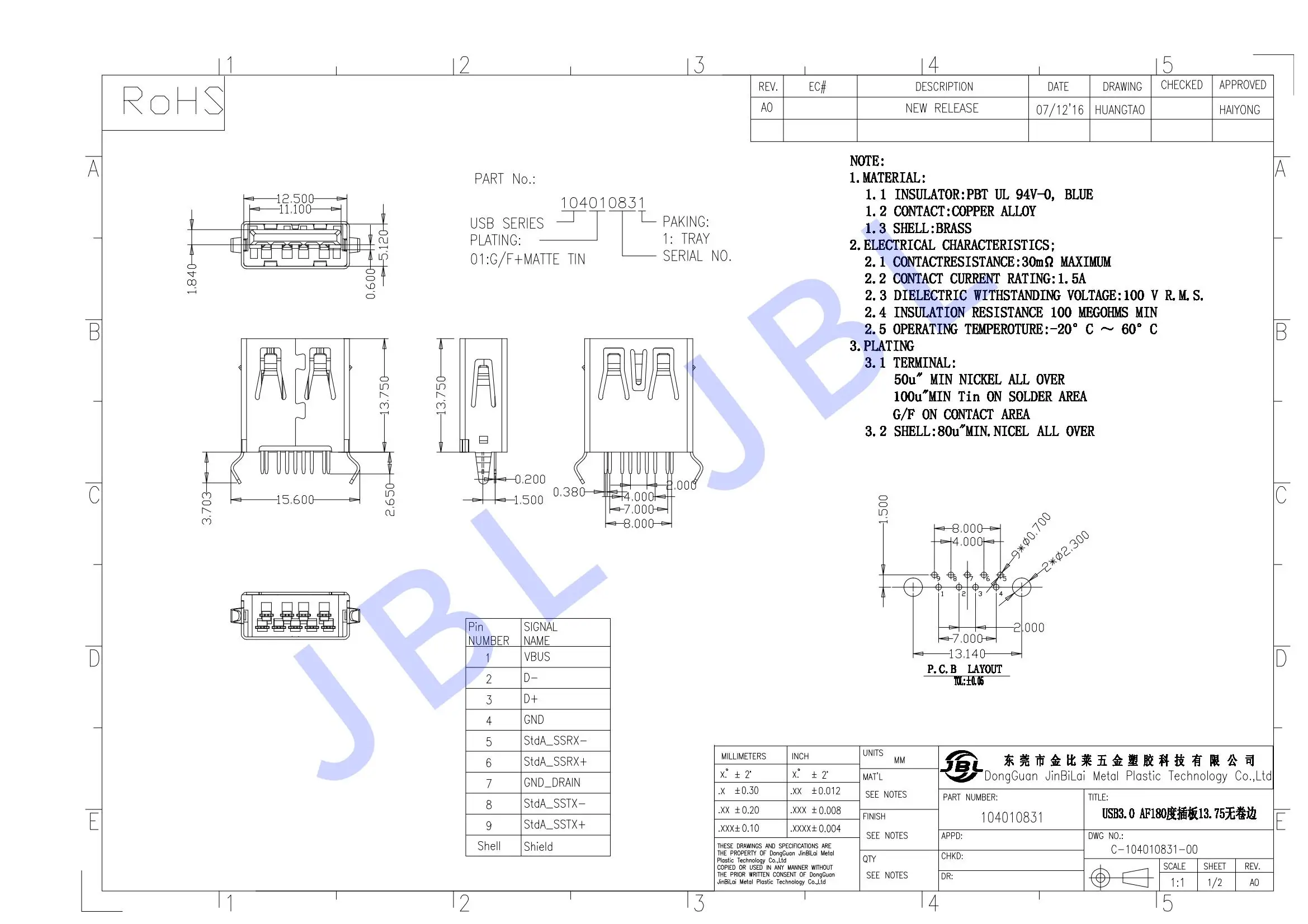 USB A female connector USB 3.0 Non-crimped AF180 Plug-in board Factory straight for 9PIN female ...