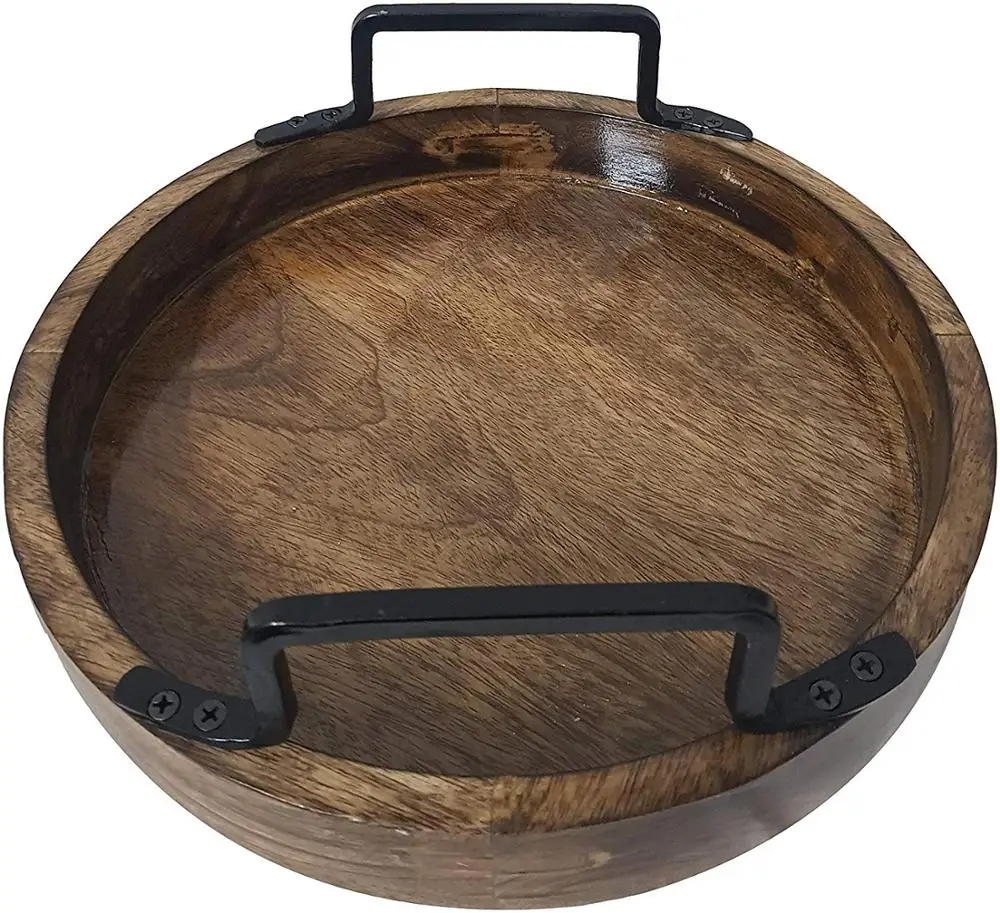 Custom Kitchen Decor Handcrafted Rustic Round Wooden Serving Tray With ...