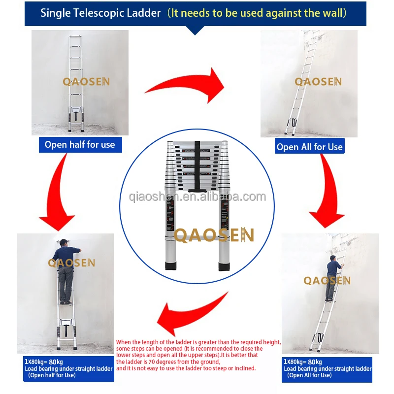 4.6m Full Aluminum Single Telescopic Ladder Home Ladder - Buy Escalera ...