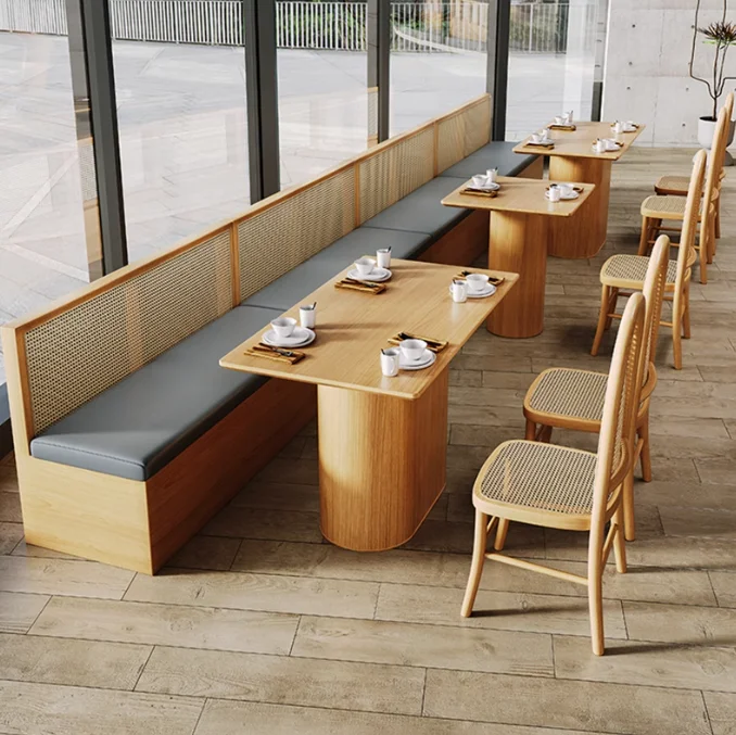 Southeast Asian Style Rattan Restaurant Set Wooden Booth Tables and ...