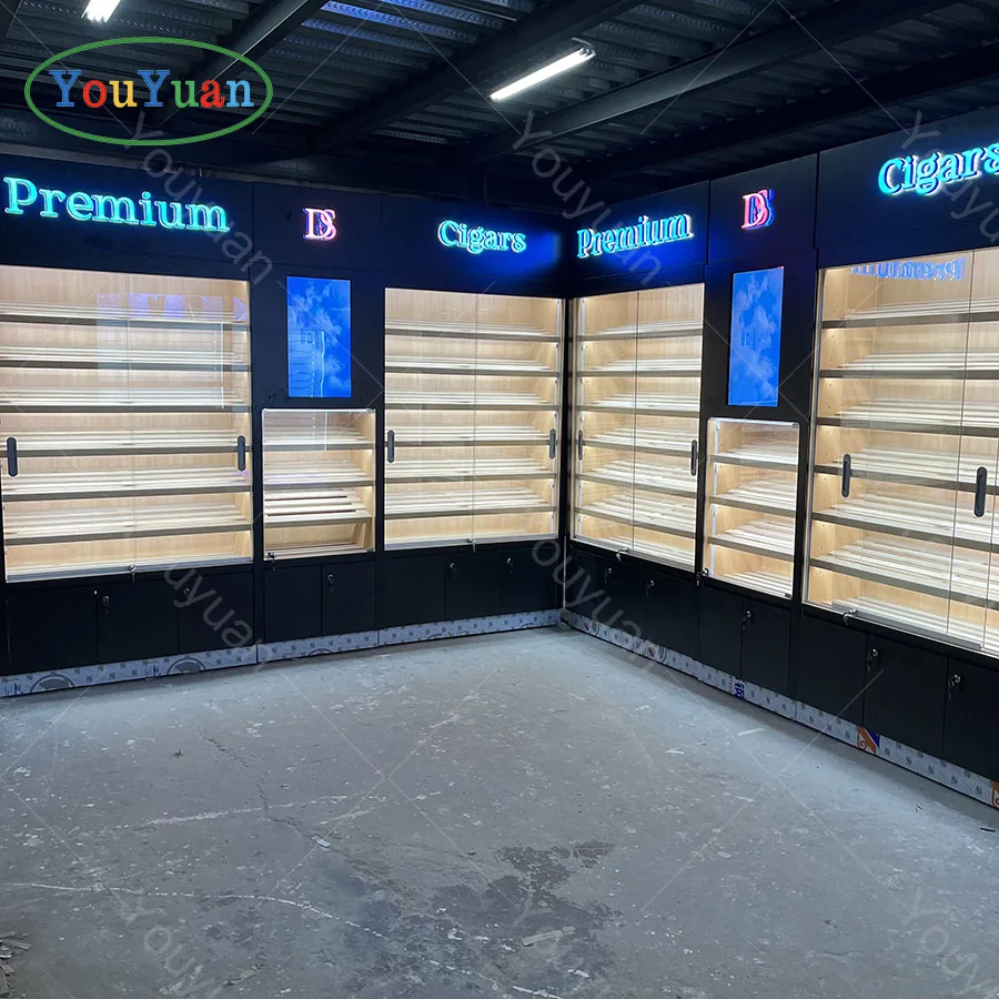 Custom Cigar Humidor Display Cabinets With Reception Cashier Counter ...