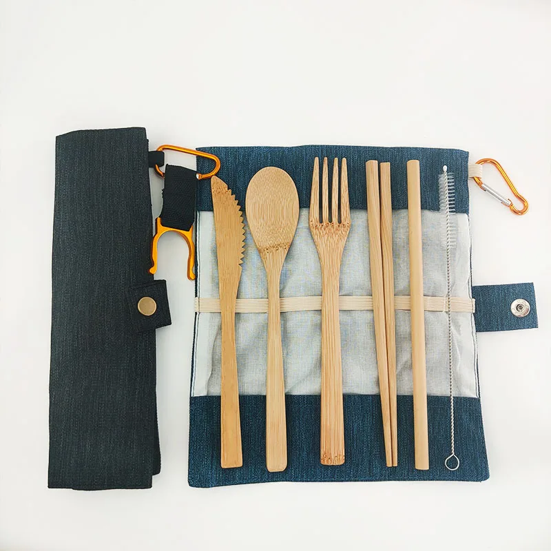 Bamboo Cutlery Set Travel Utensils Biodegradable Wooden Dinnerware ...