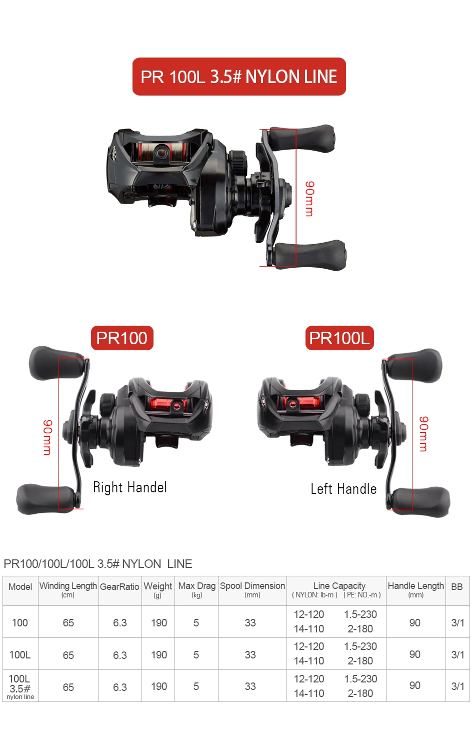 DAIWA Baitcasting Reel PR 100 - High Gear Ratio & Max Drag