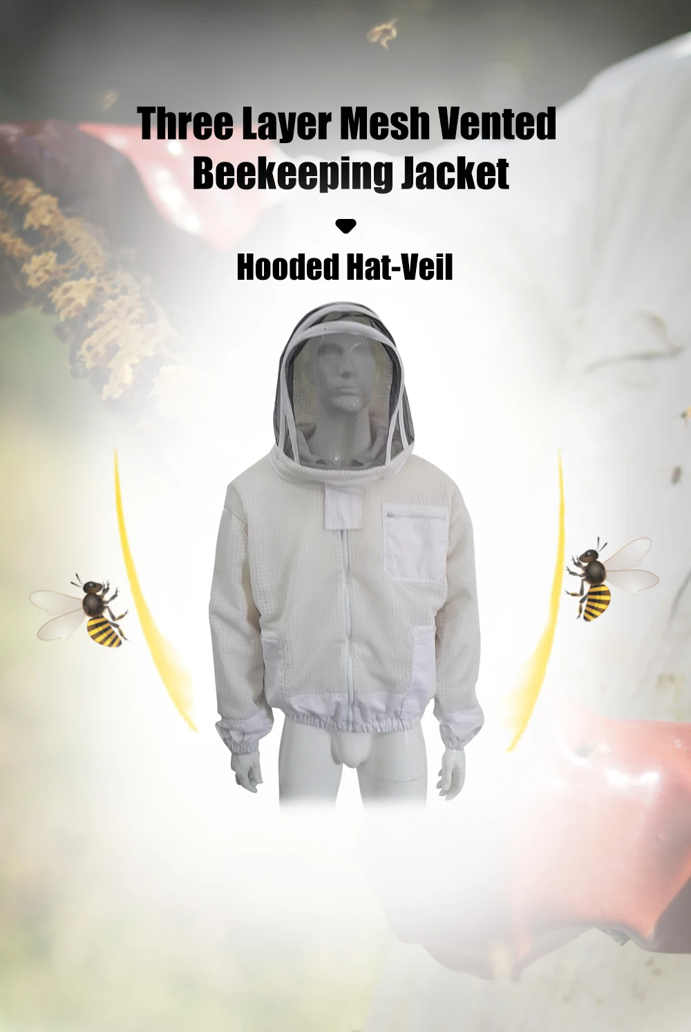 Heavy Duty 3-Layer Breeze Mesh Ventilated Beekeeper Jacket with Hood ...