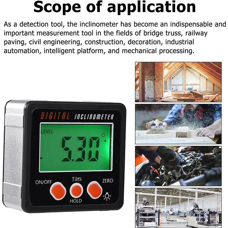 Industrial Aluminum Digital Inclinometer with Multi-Sided Magnetic Base ...