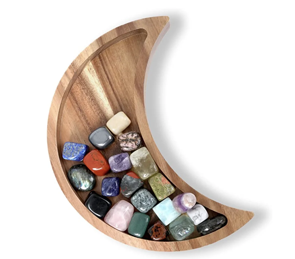 Antique Brown Wooden Half Moon Serving Tray Moon Crystal Tray For ...