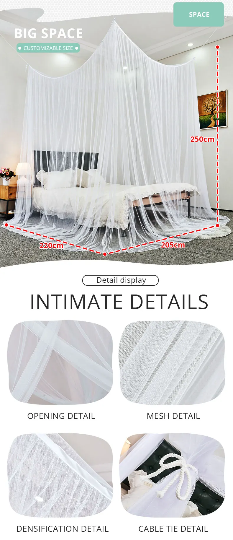 White Square Foldable Polyester Mosquito Net - King Size