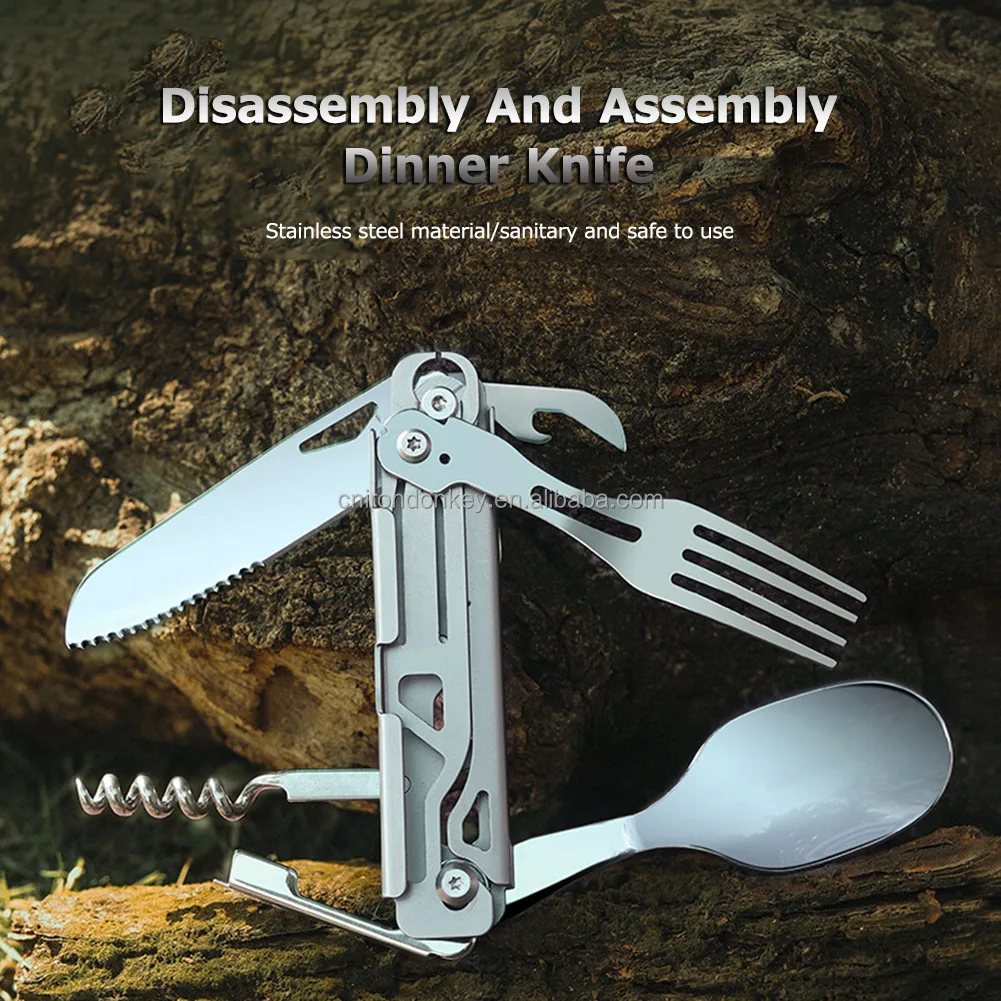 IRONDONKEY EDC Camping Gadget 6 in 1 Metal Utensils Cutlery Set Spoon ...