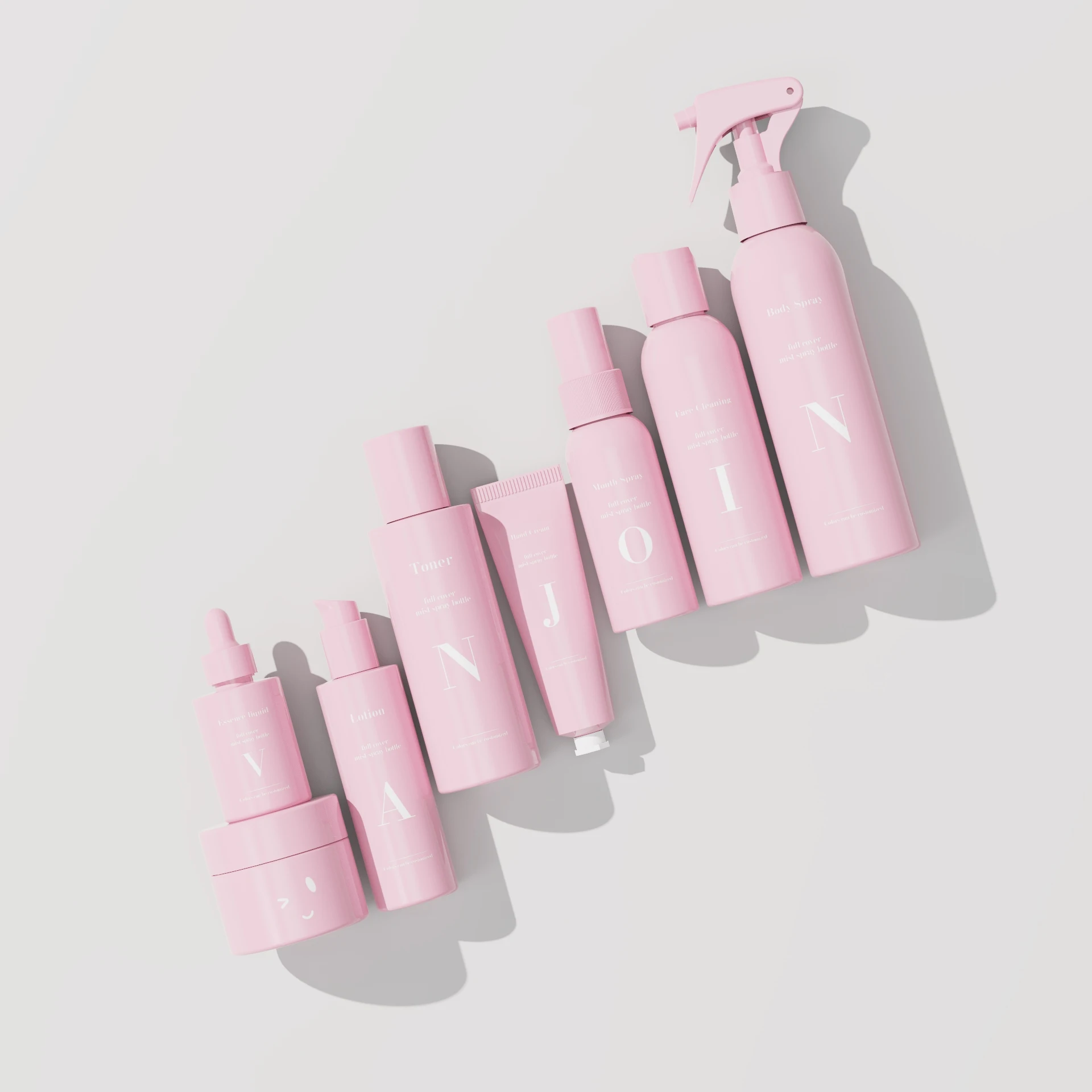 Empty Cosmetic Pink Plastic Skin Care Set Packaging Bottle