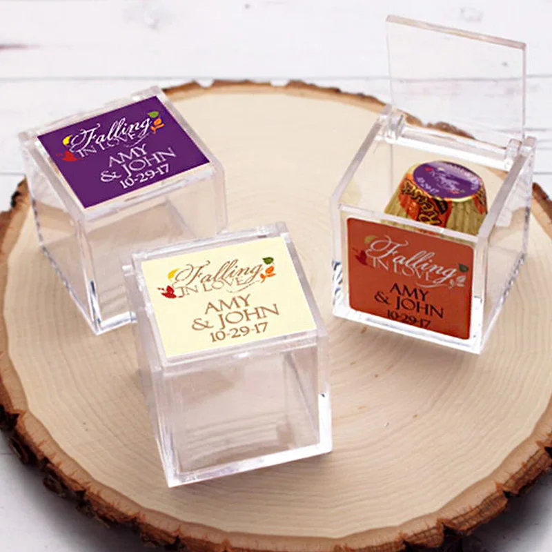 Clear Acrylic Personalized Candy Favor Box Square Acrylic Clamshell ...