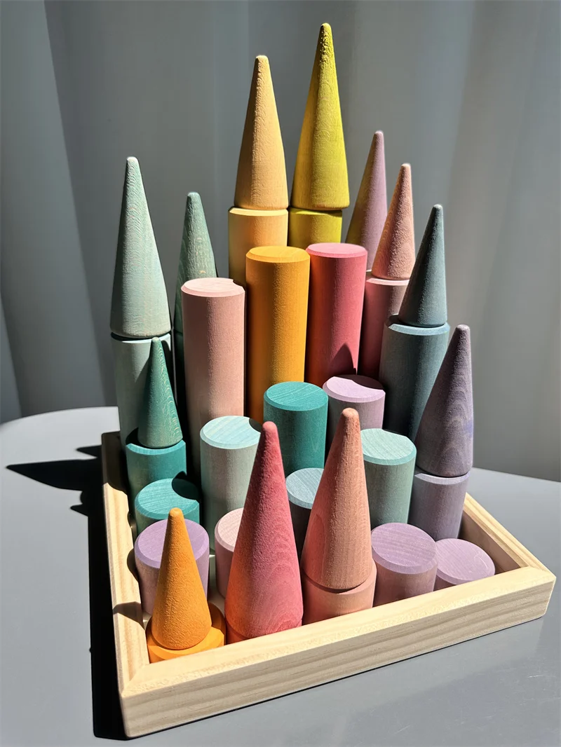 Large Pastel Stacking Cylinders Building Blocks Rollers Wood Toys ...