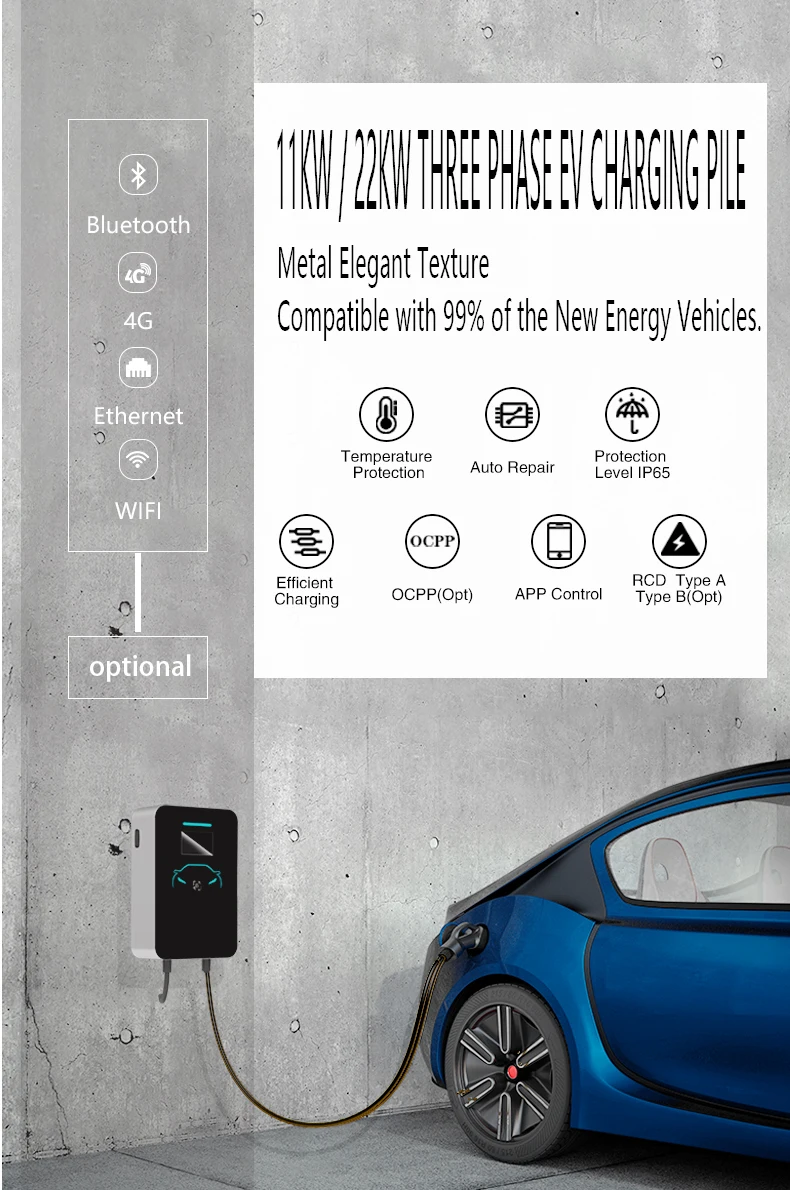 Electric Vehicle Charging Station 16a 11kw 3 Phase Type2 Ac Electric ...