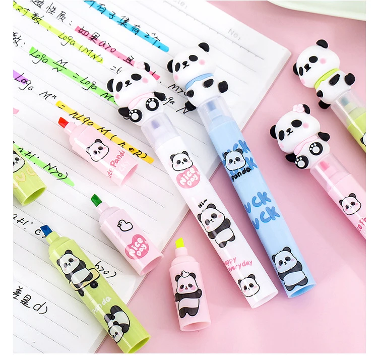 Cartoon Panda Three-color Splicing Highlighter Students Cute Stationery ...