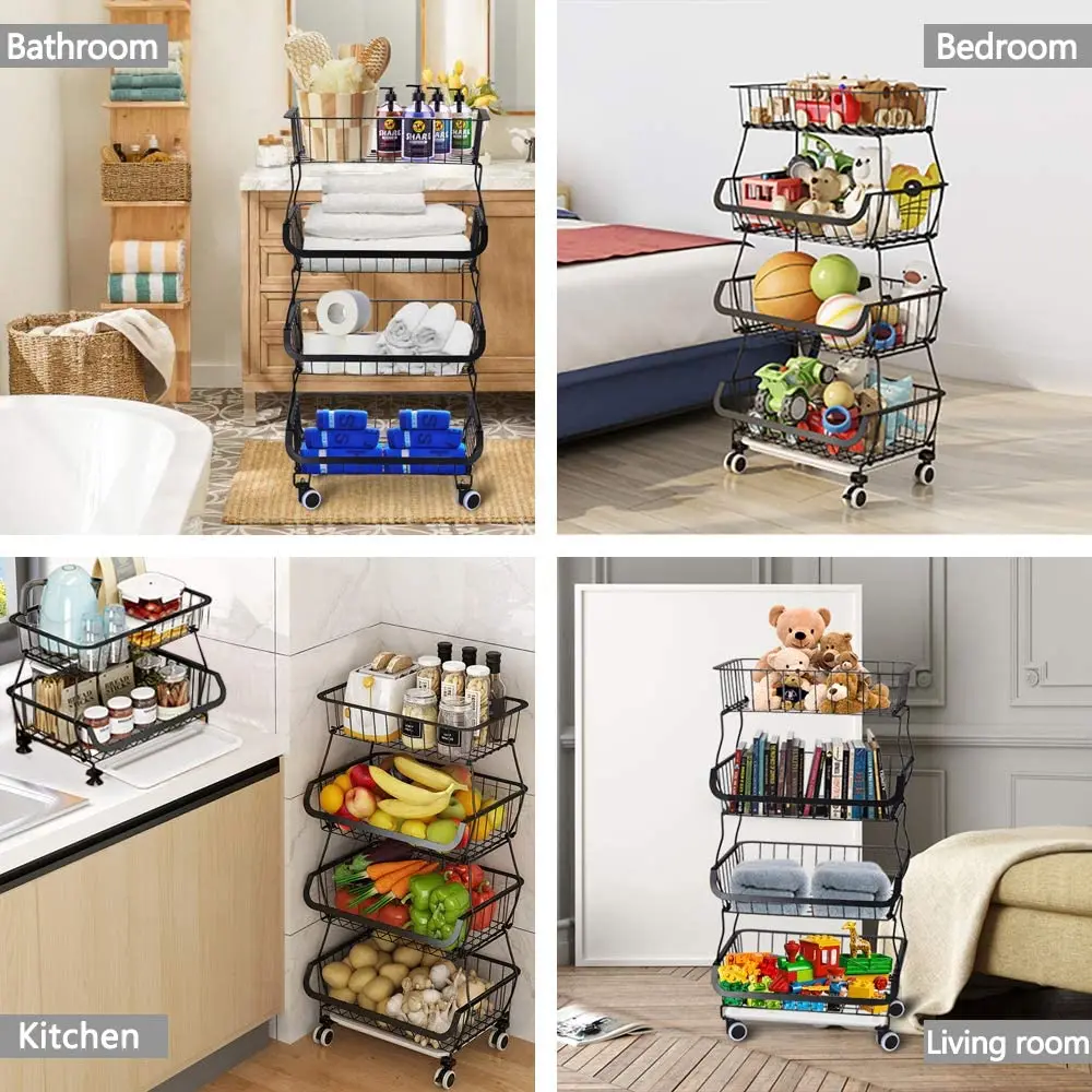 4 Tier Stackable Storage Baskets, Metal Wire Fruit Vegetable Basket ...