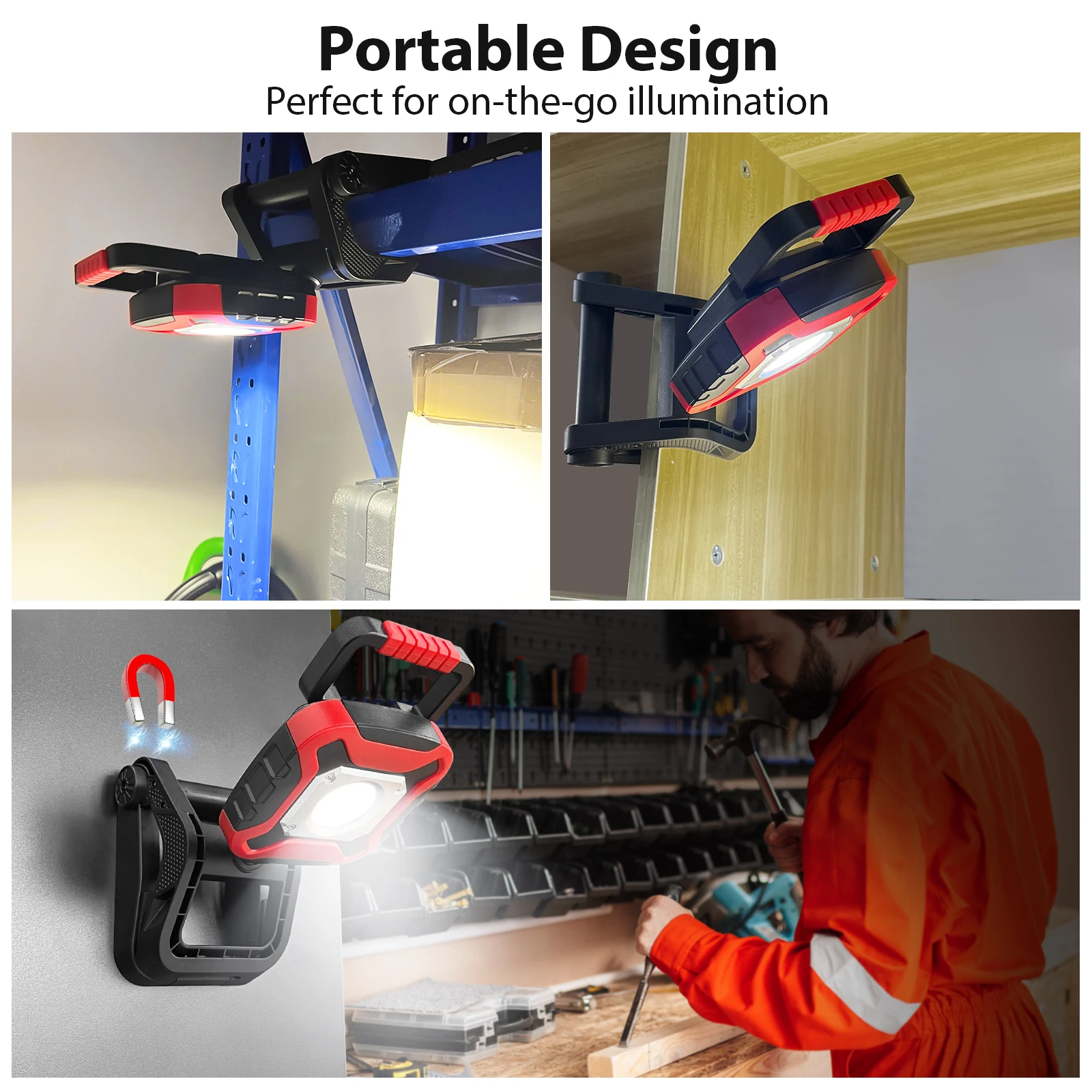 Rechargeable Cob Work Light With 20w 1500lm Adjustable Brightness ...