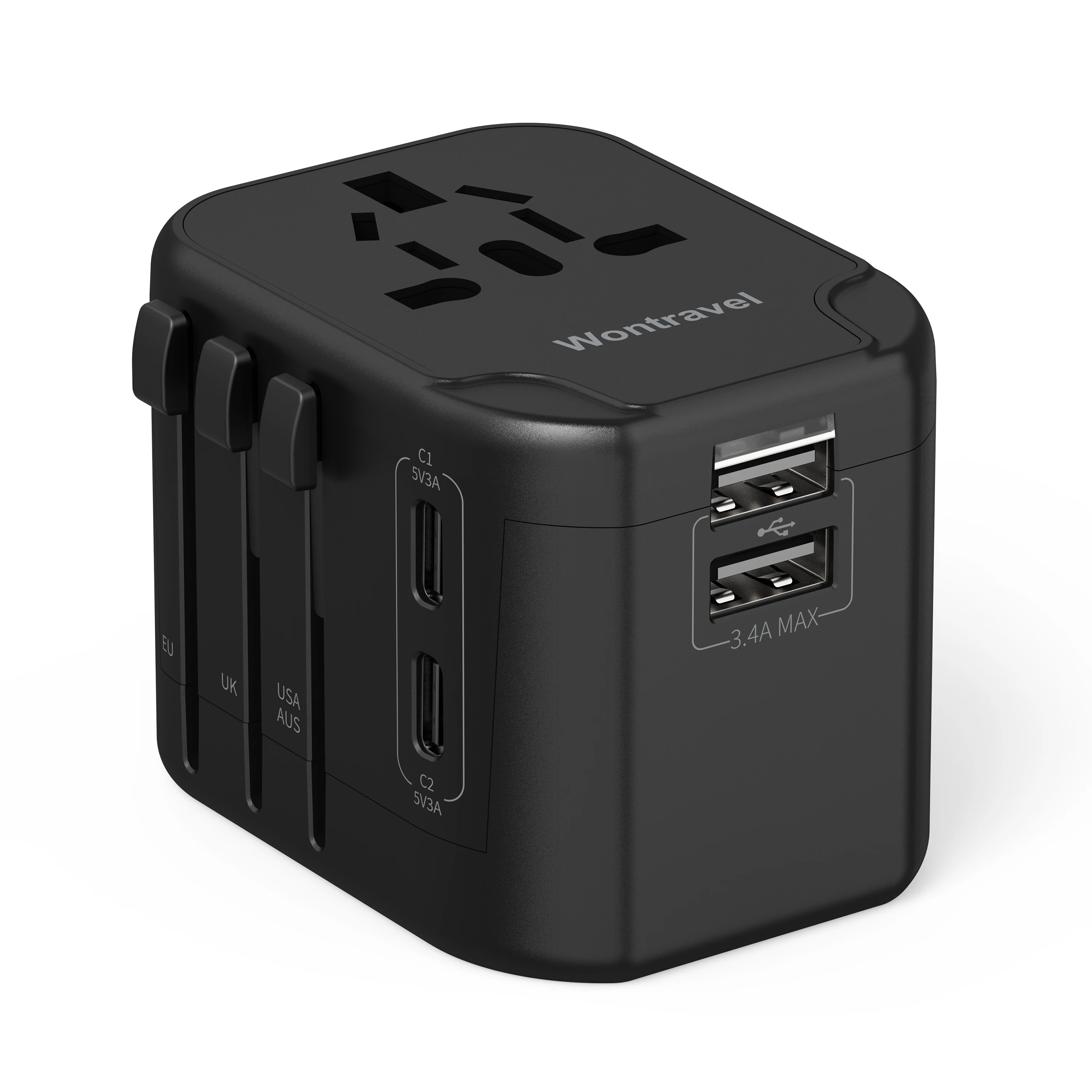 Wontravel 2024 Global Universal Travel Adapter 4 USB Wall Charger ...