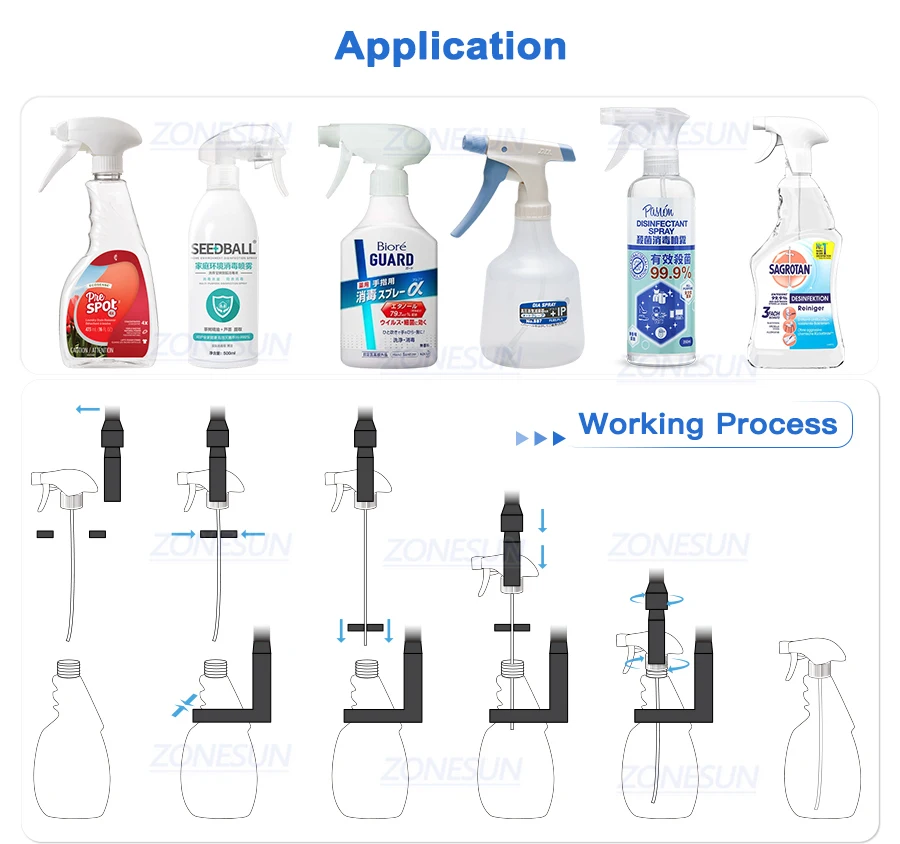 ZONESUN ZS-XG445A Automatic Screw Servo Trigger Pump Spray Bottle Capping Machine With Cap ...
