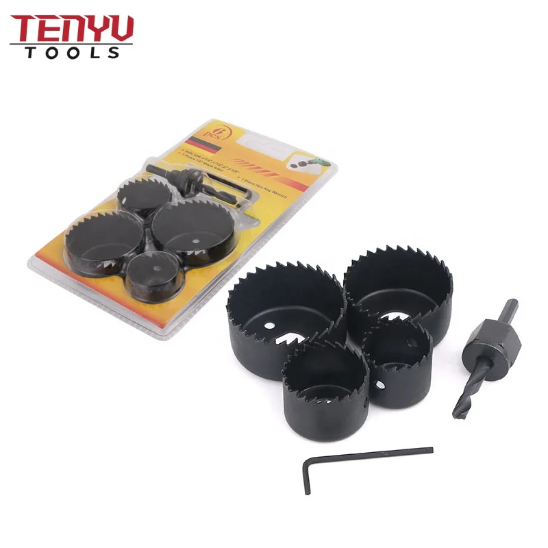 6pcs Carbon Steel Wood Hole Saw Set Wood Plastic Kit Hole Saw Cutter ...